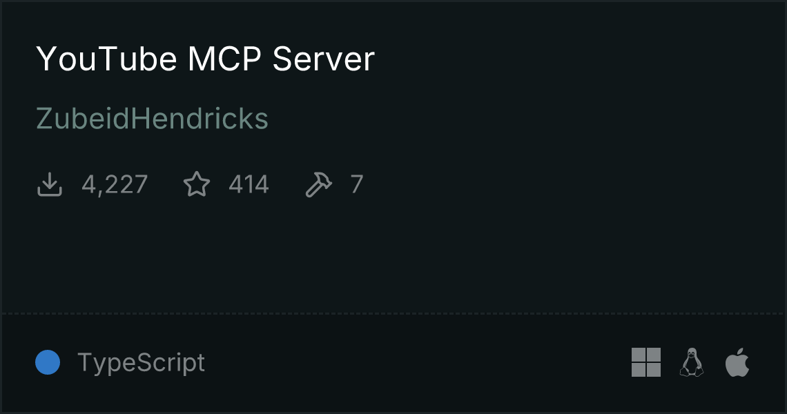 YouTube MCP Server by ZubeidHendricks | Glama