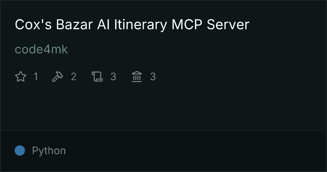 Cox's Bazar AI Itinerary MCP Server by code4mk | Glama