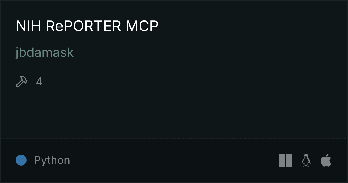 NIH RePORTER MCP by jbdamask | Glama