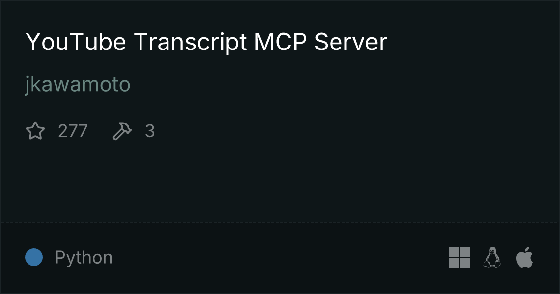 YouTube Transcript MCP Server by jkawamoto | Glama
