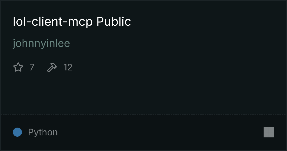 lol-client-mcp Public by johnnyinlee | Glama