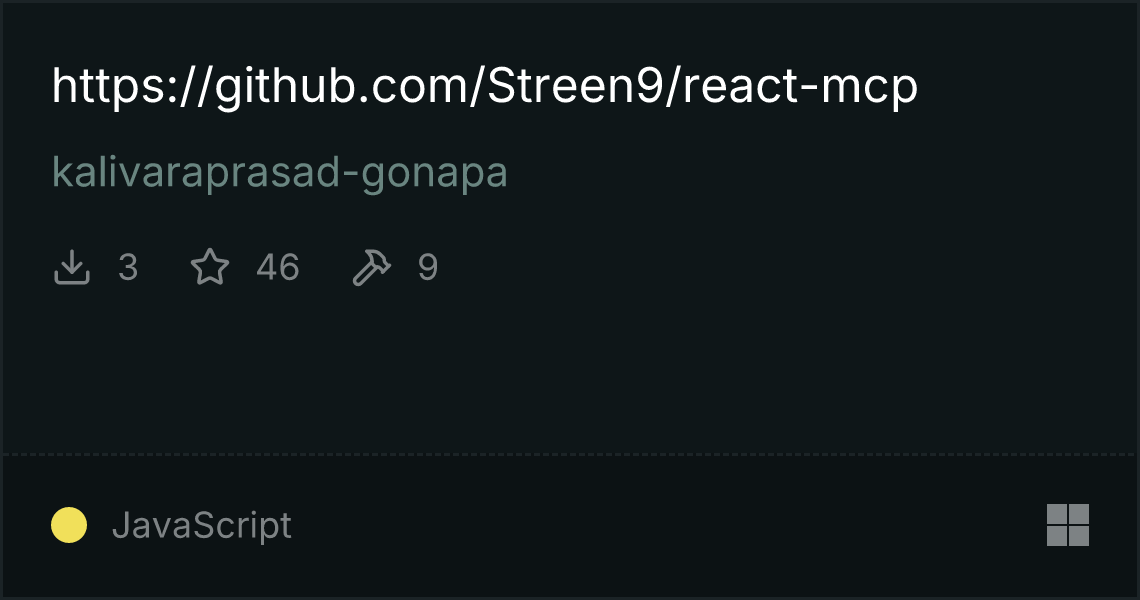 Schema Streen9react Mcp Glama